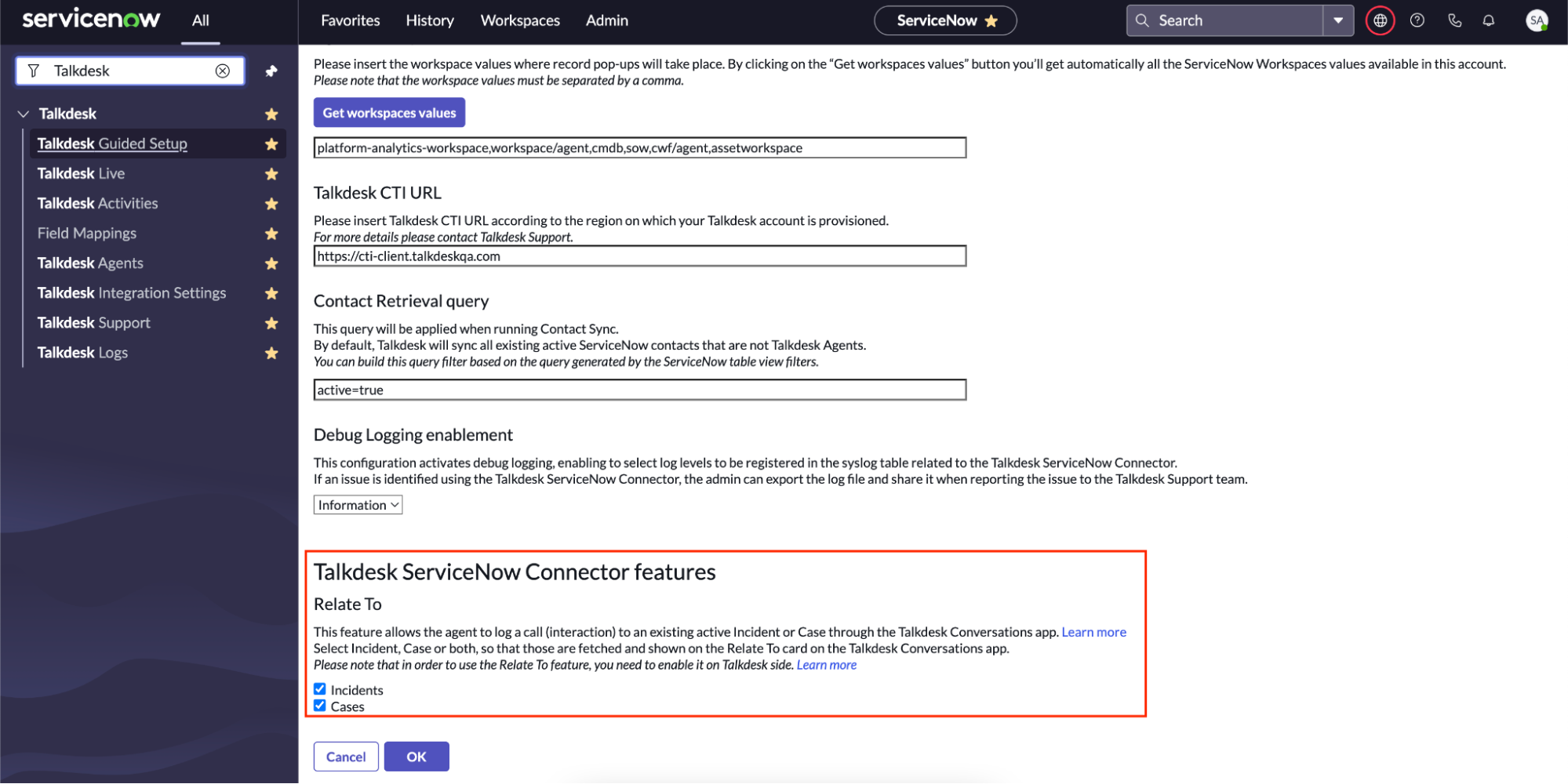 Enabling Relate To in Talkdesk ServiceNow Connector – Knowledge Base