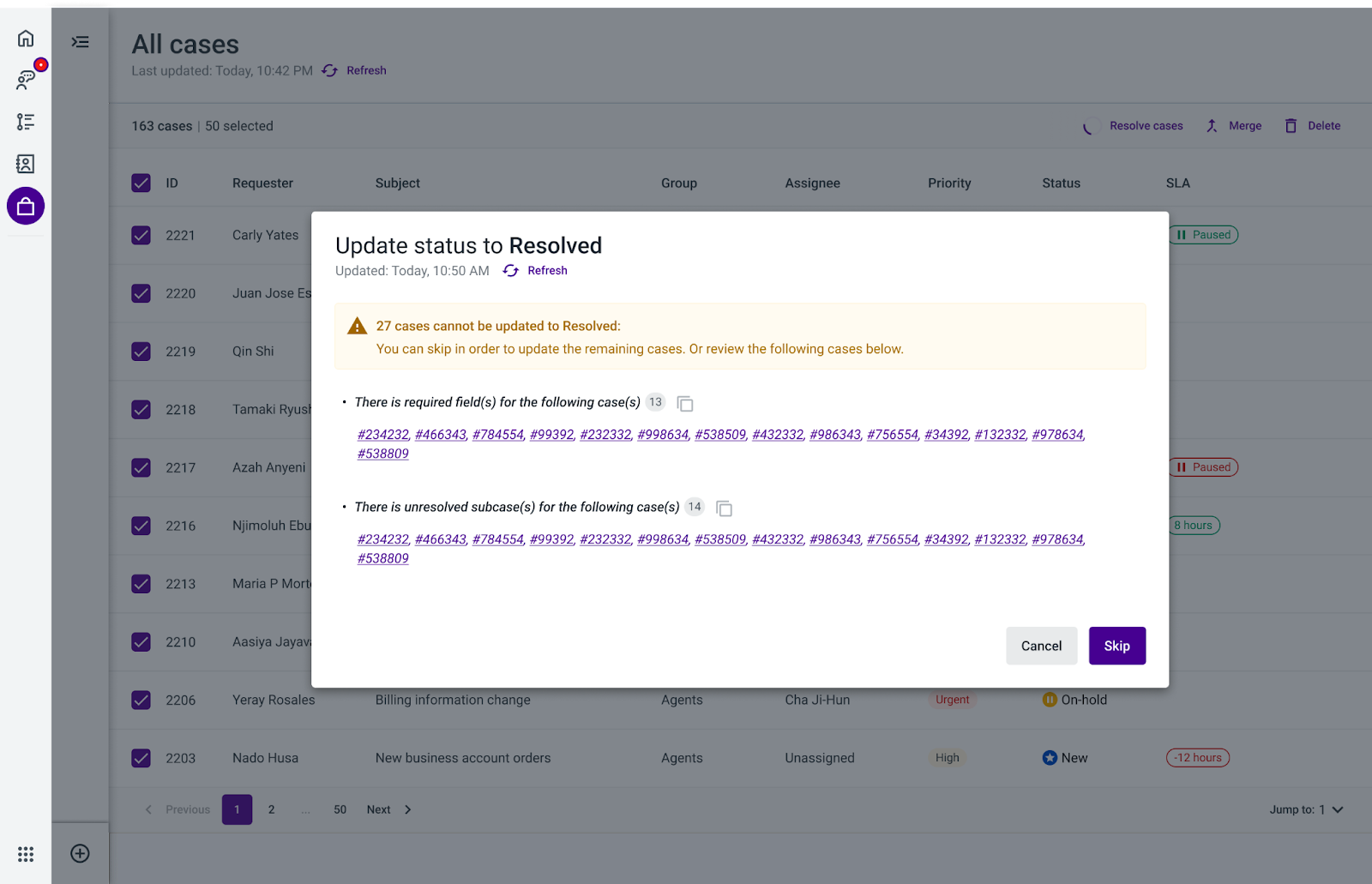Resolving Cases in Bulk – Knowledge Base