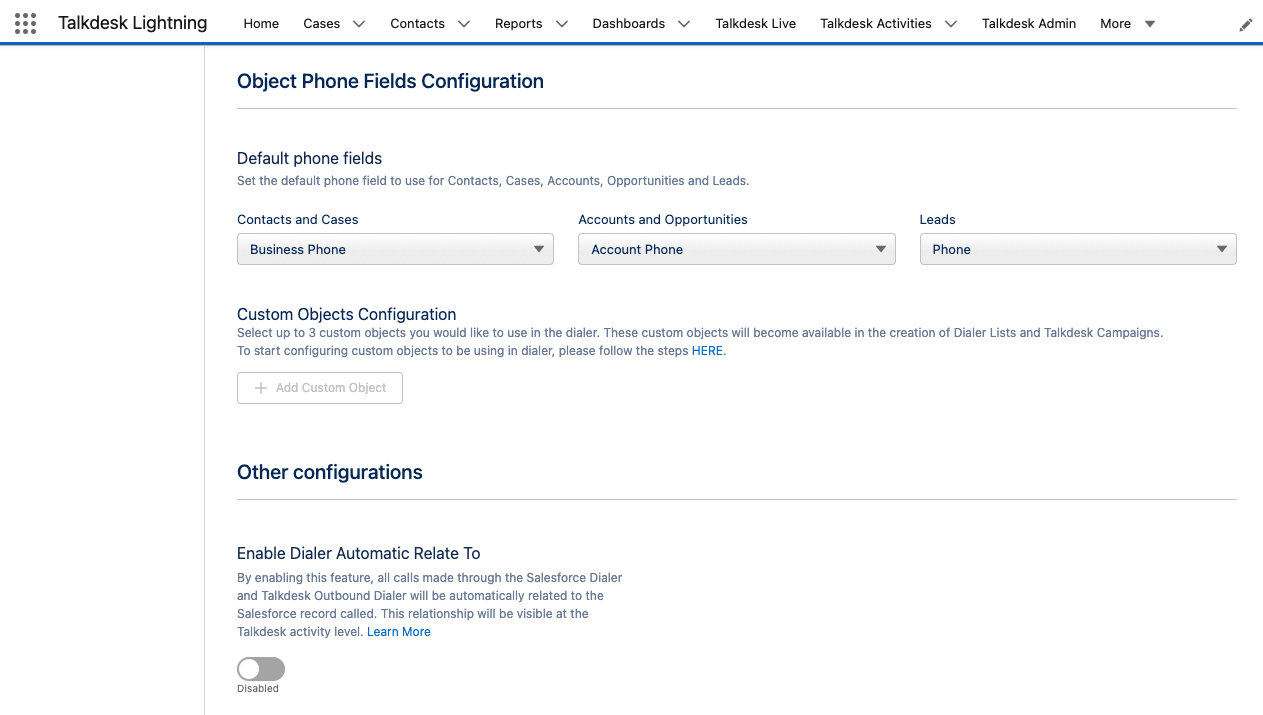 Using Talkdesk Dialer for Salesforce with Custom Objects – Knowledge Base