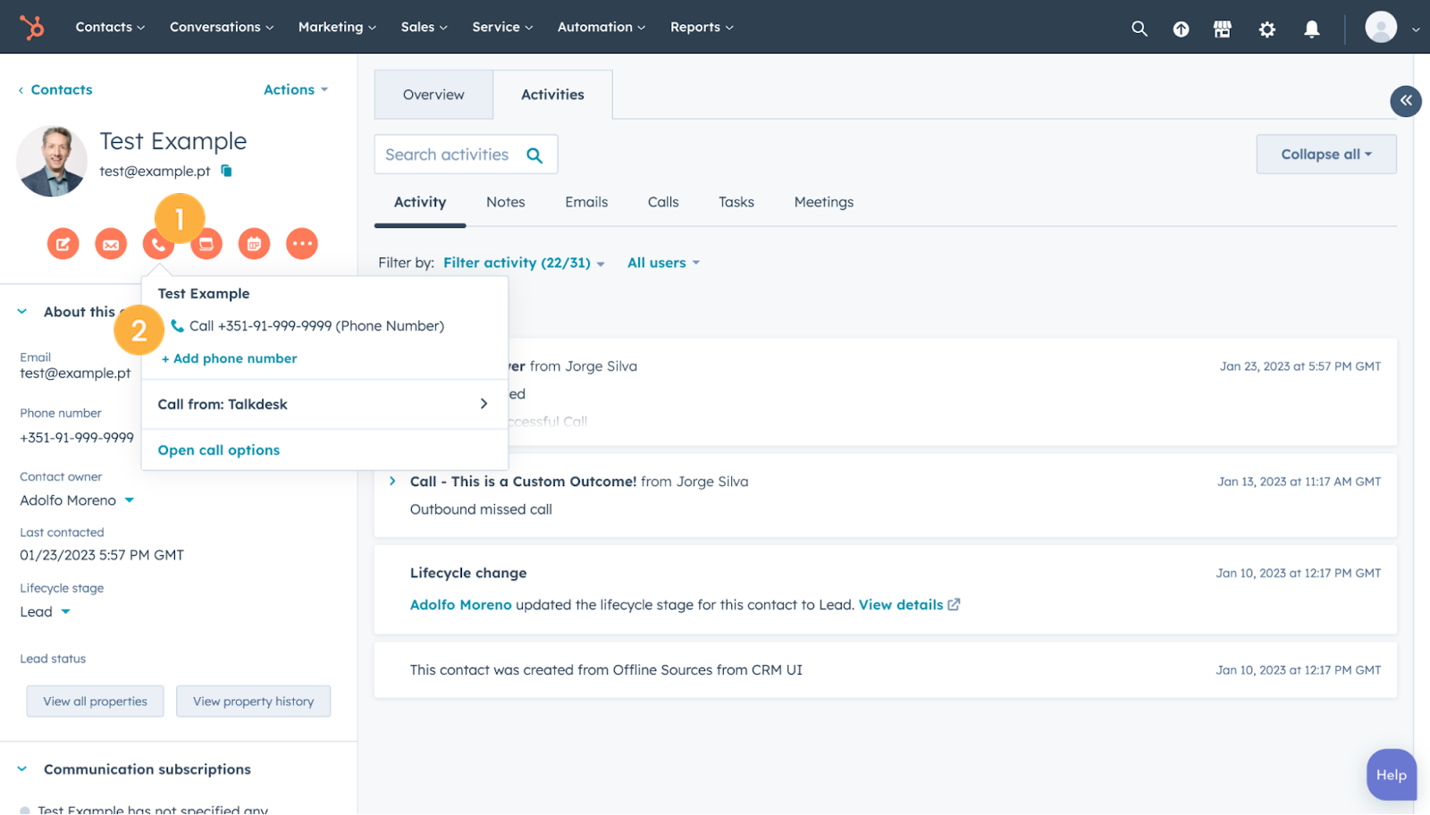 Using Click-to-call with the HubSpot Connector – Knowledge Base