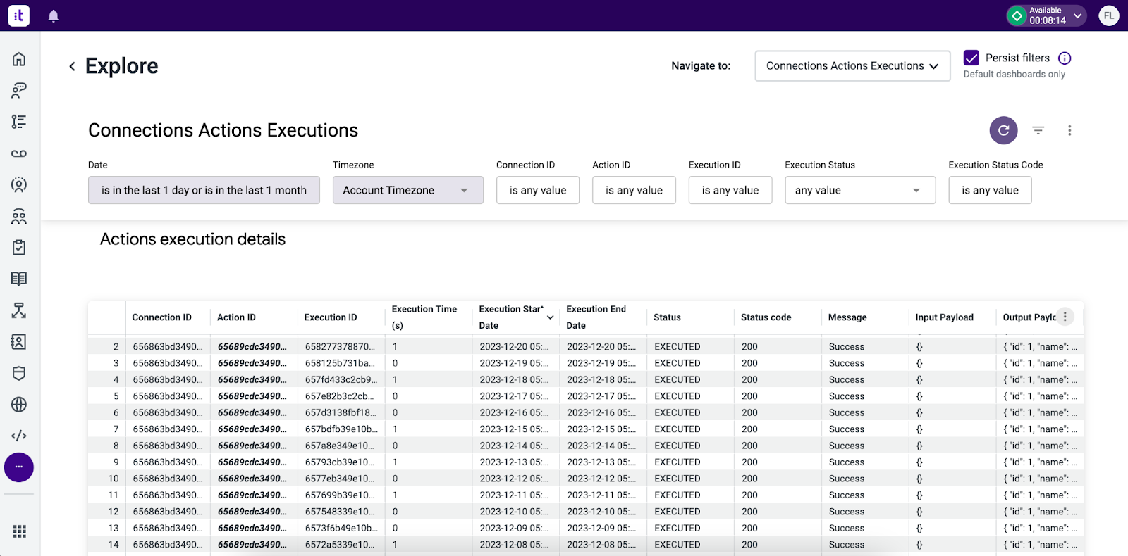 Connections Executions Dashboard – Knowledge Base