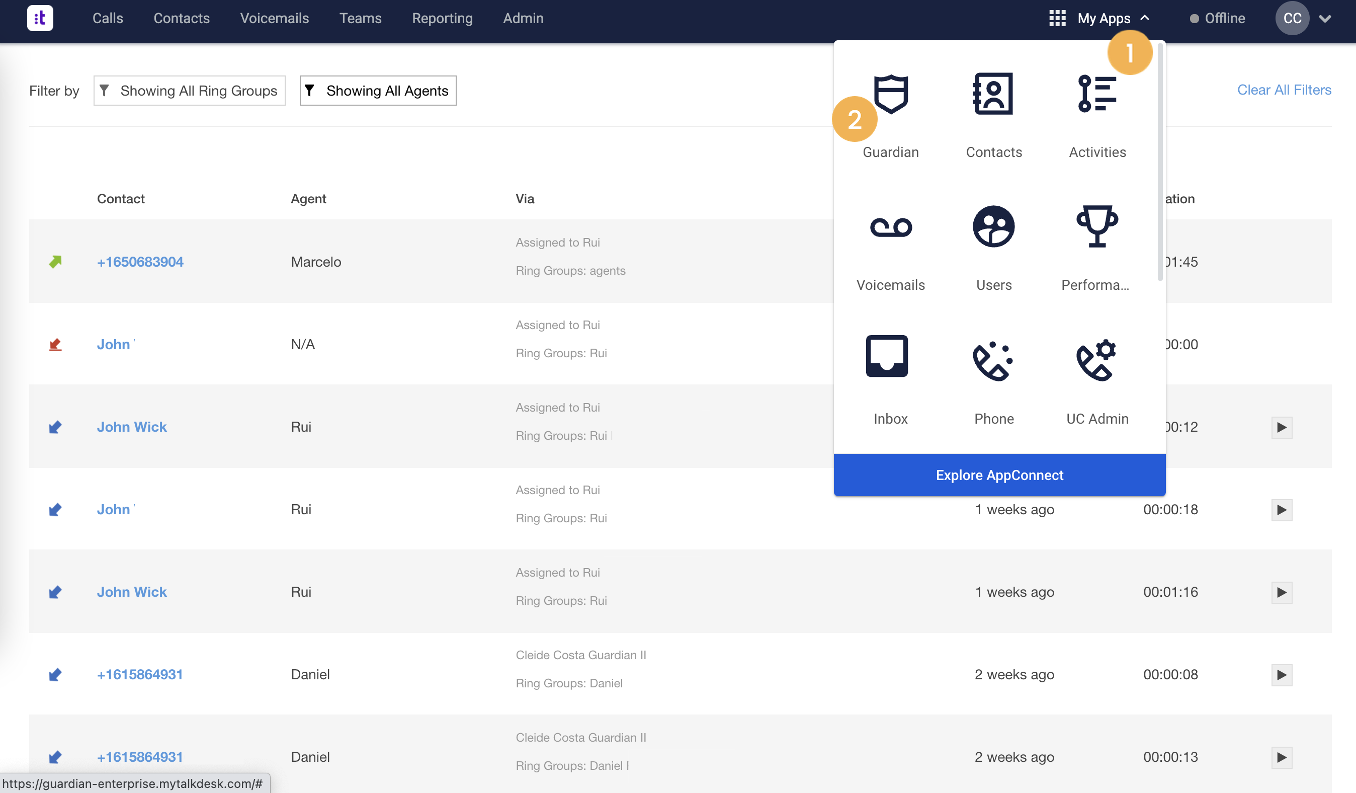 Uso de Talkdesk Guardian Users – Knowledge Base