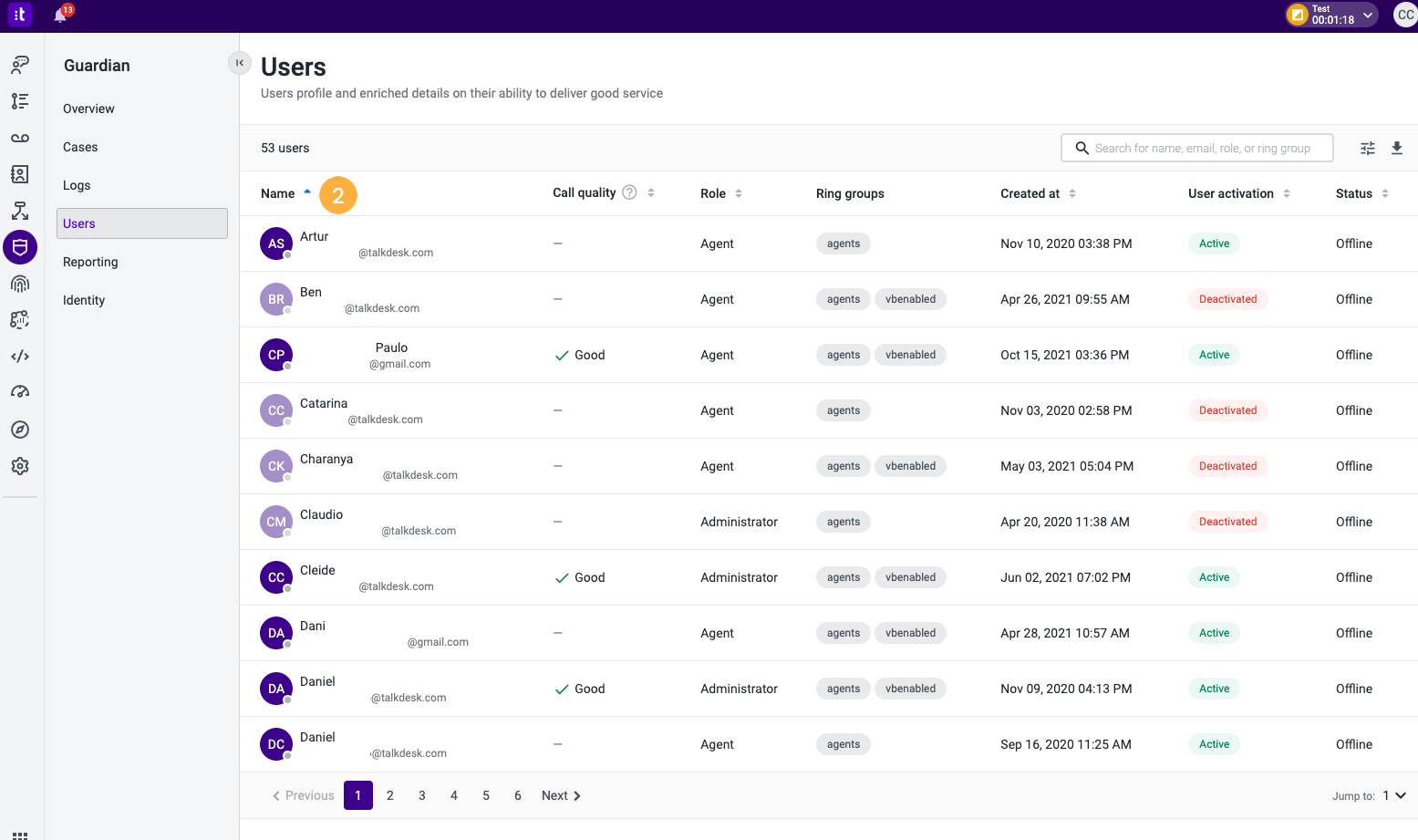 Uso de Talkdesk Guardian Users – Knowledge Base