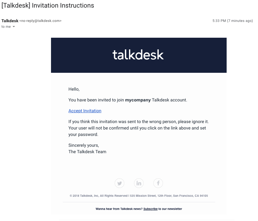 Confirming your Talkdesk Invitation – Talkdesk Support