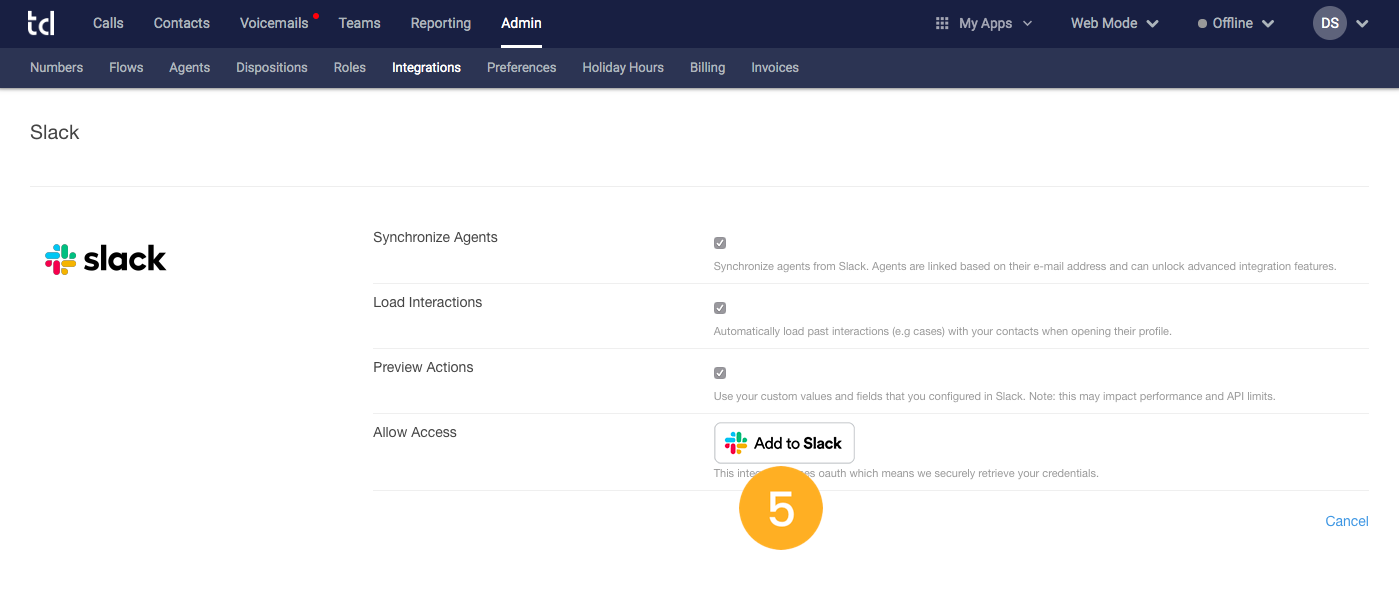 Activación de la Integración de Talkdesk for Slack – Knowledge Base