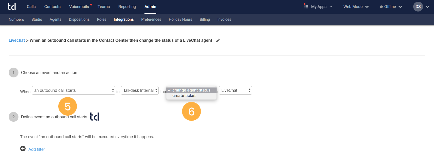 Automating tasks in your LiveChat Integration – Talkdesk Support