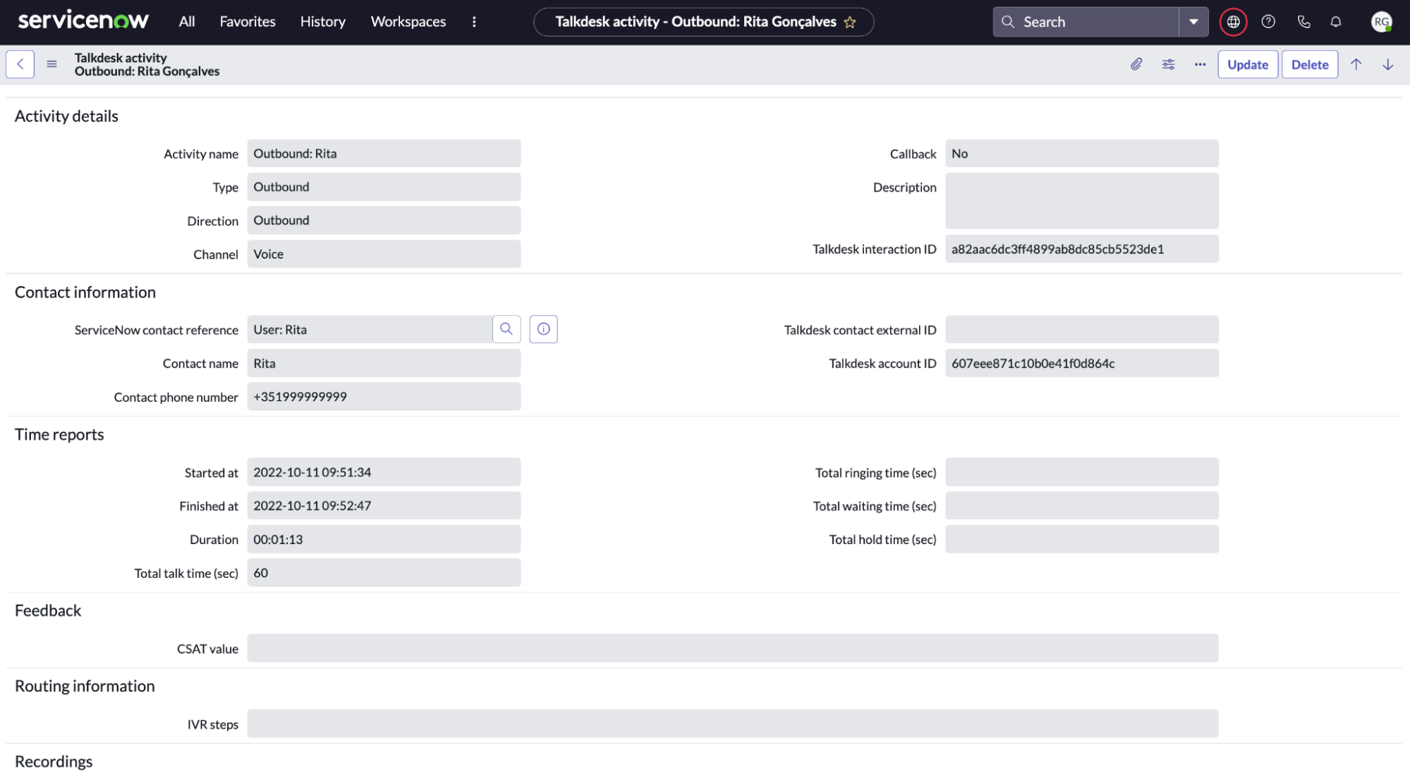 Talkdesk Activities in ServiceNow – Knowledge Base